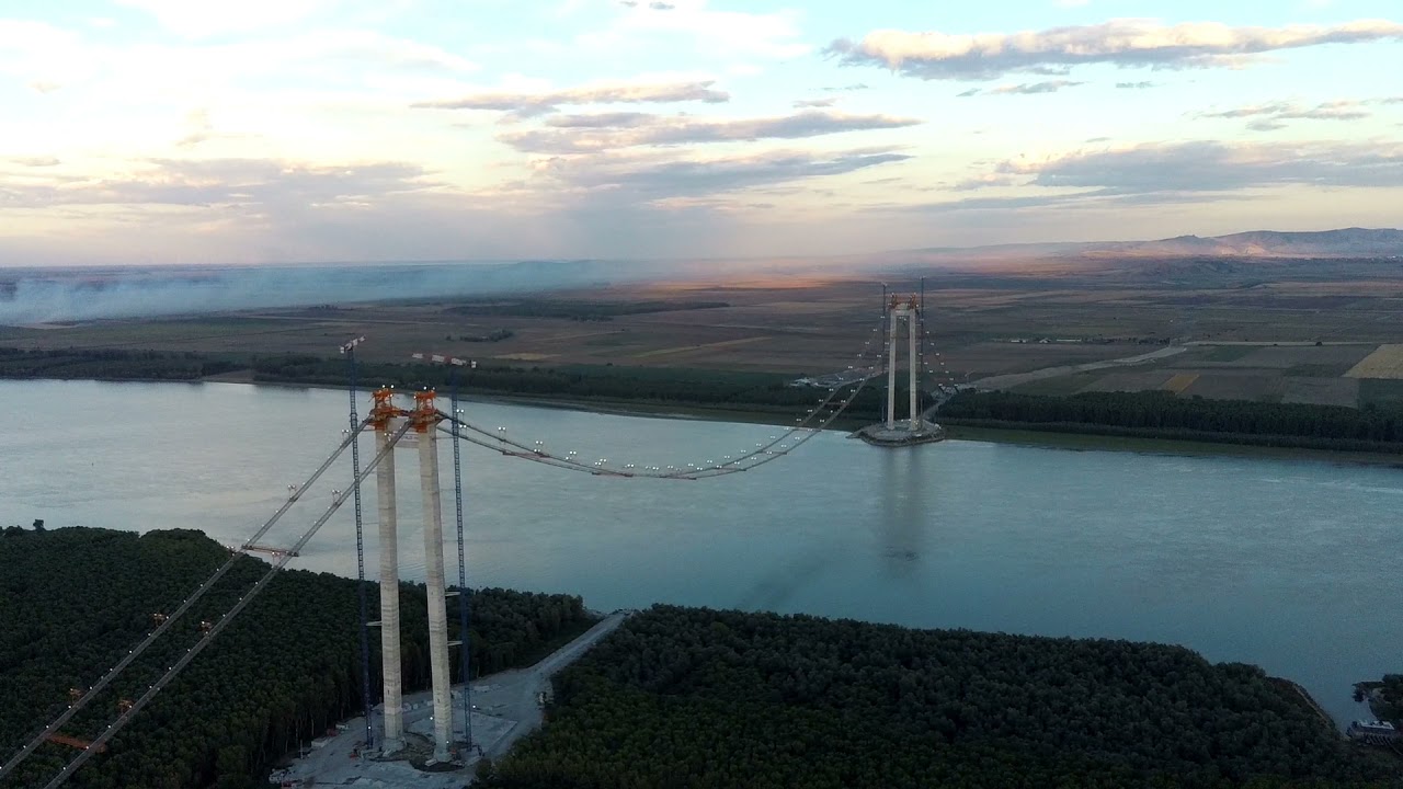 Suspended bridge on the Danube, Braila, Romania - YouTube