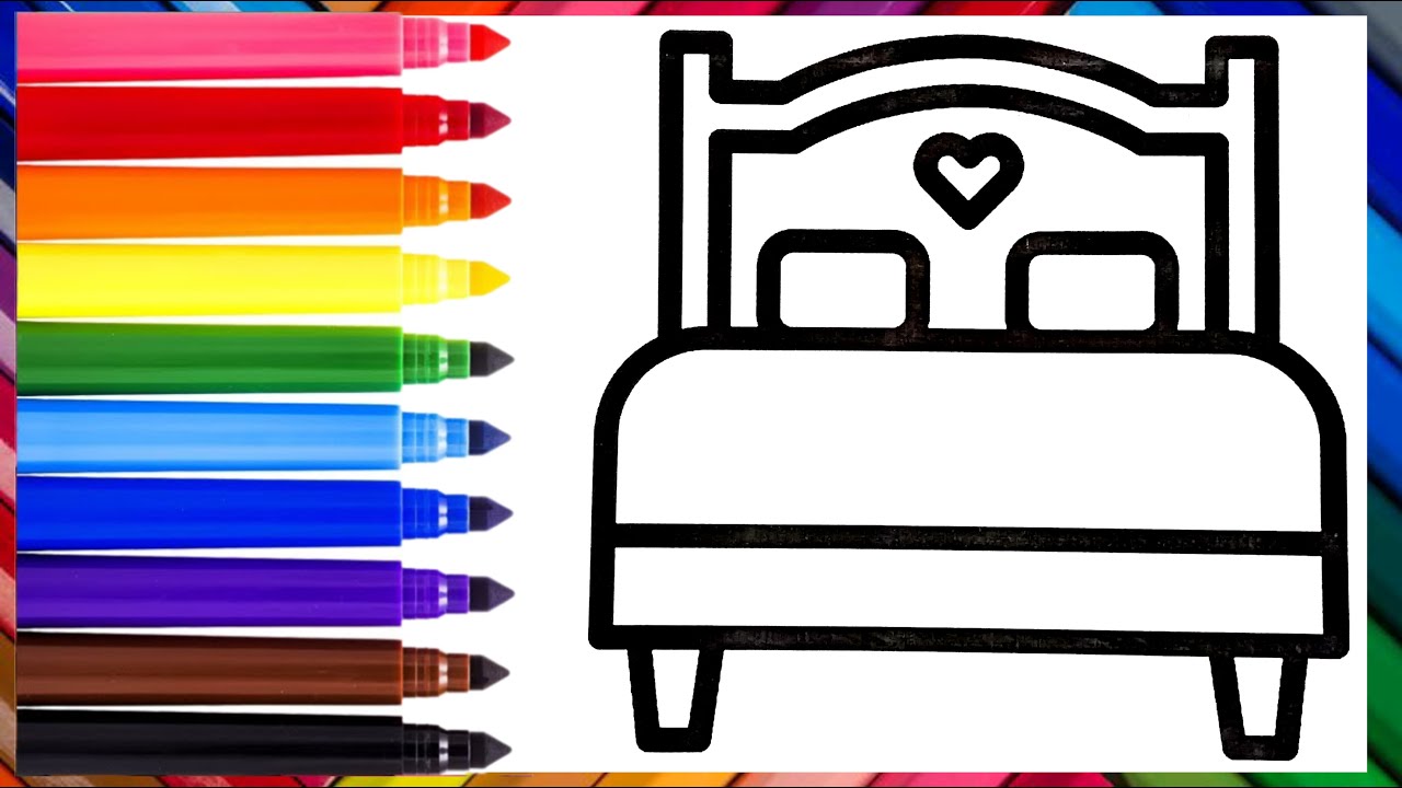 Bed 🛏️🟡🟢🔴🟠 Drawing Coloring Painting for kids and toddlers ...