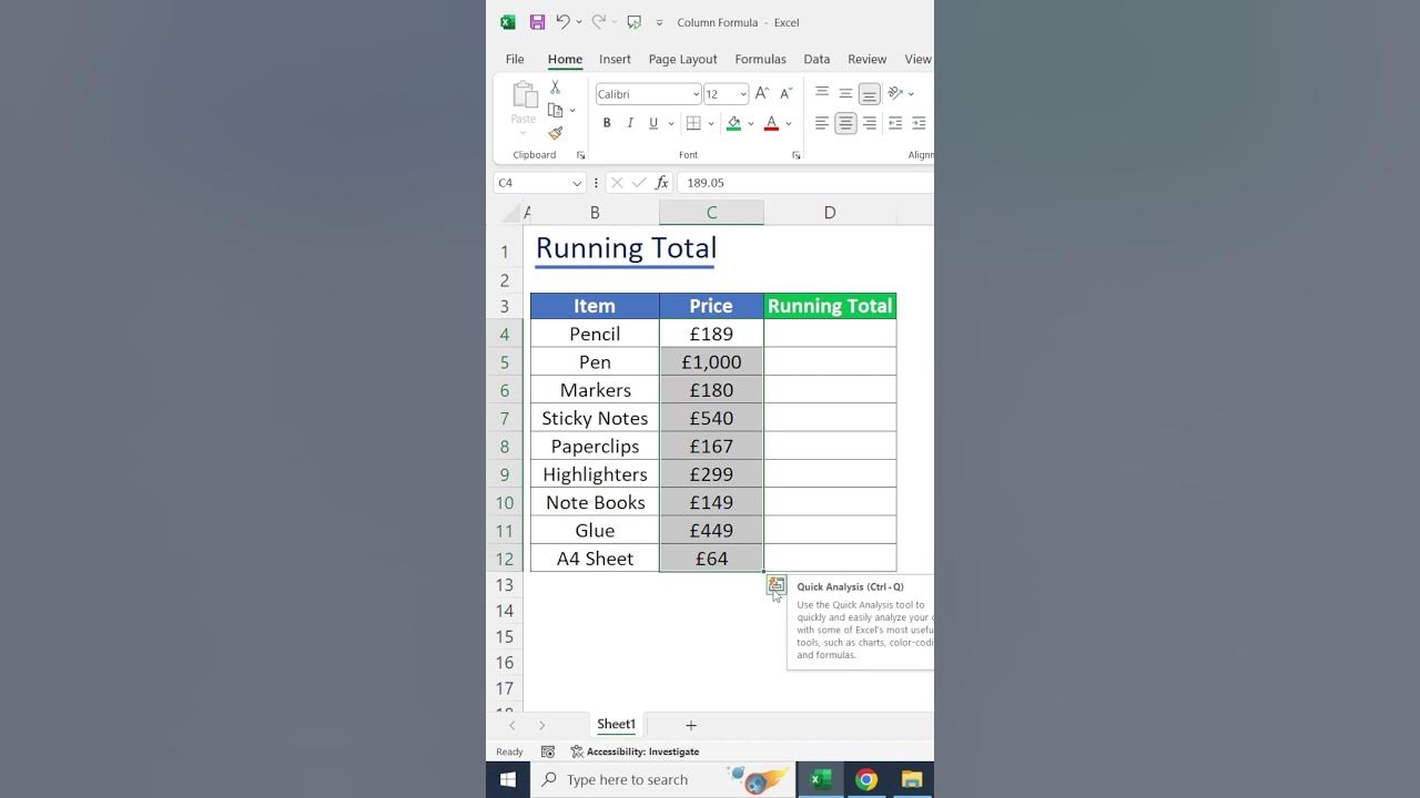 Running Total in Excel | Excel Formulas & Tricks in One Minute - YouTube