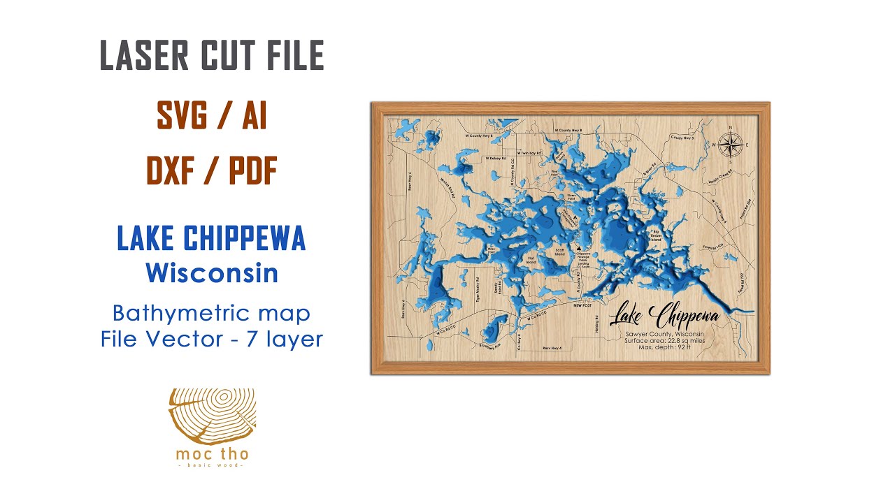 Digital file SVG - Lake Chippewa wooden map 3d nautical - YouTube