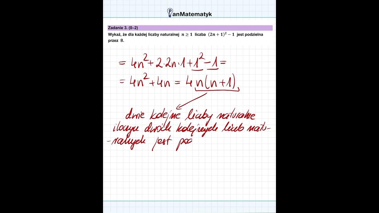 Zad. 3 Wykaż, że dla każdej liczby naturalnej 𝒏 ≥ 𝟏 liczba (𝟐𝒏 + 𝟏)^𝟐 − 𝟏 jest podzielna przez 𝟖 ...