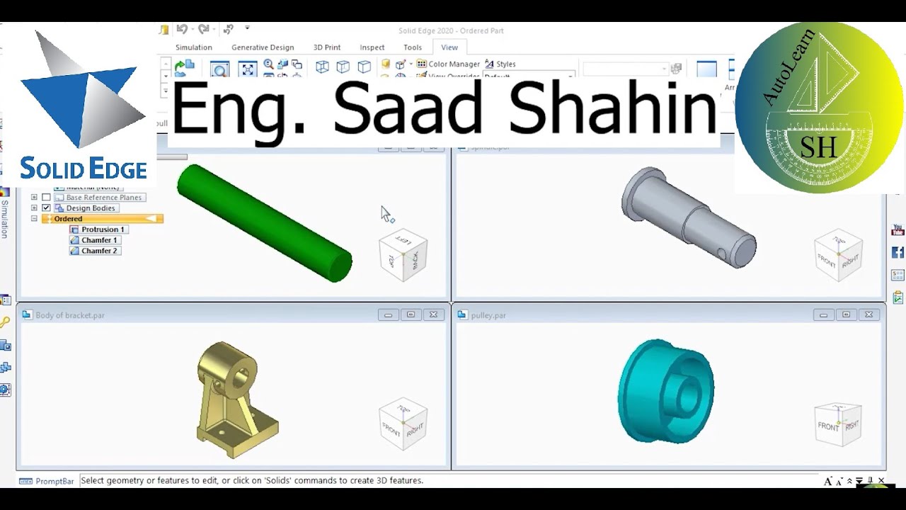 Solid Edge 2020 Pulley Bracket Assembly Axial Align Mate Tangent Insert - YouTube