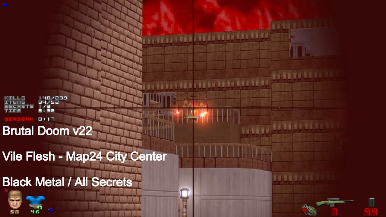 Brutal Doom v22 - Vile Flesh Map24 City Center (All Secrets) - YouTube