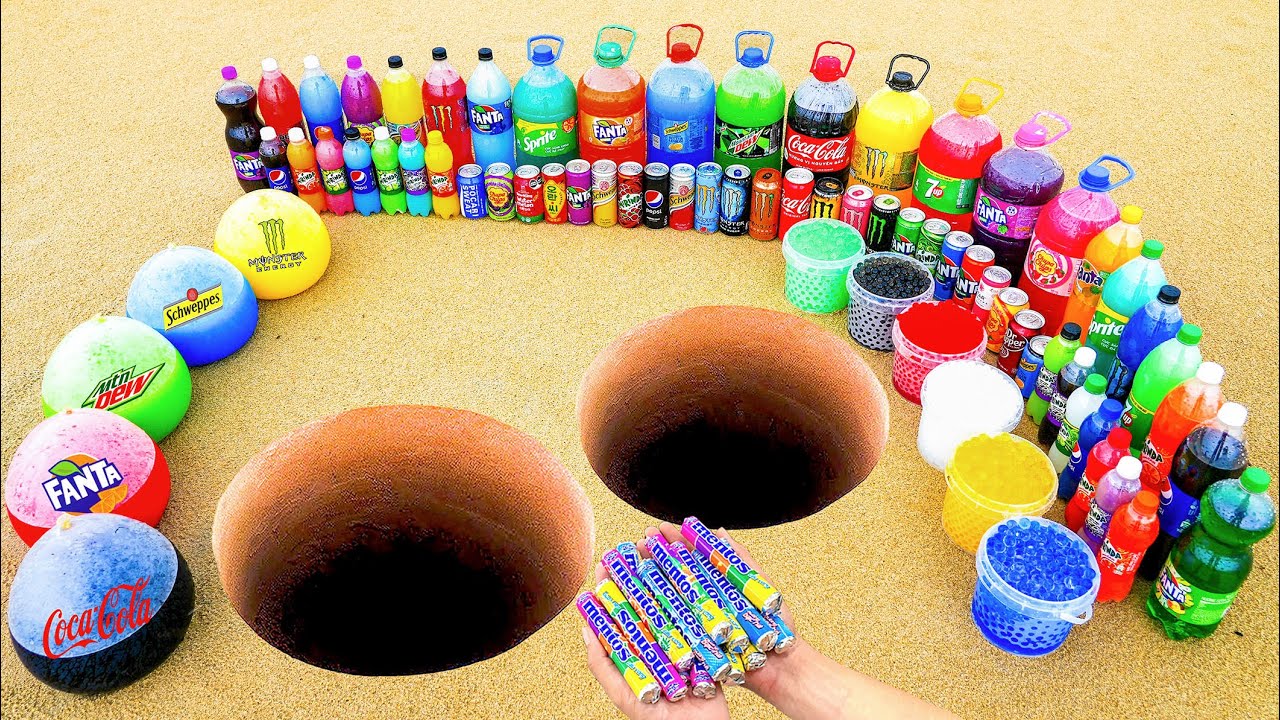 Big Mtn Dew, Coca Cola, Fanta, Monster, 7up, Schweppes vs Mentos ...