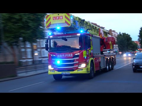 LFB Old Kent Road 64 metre Turntable Ladder responding - YouTube