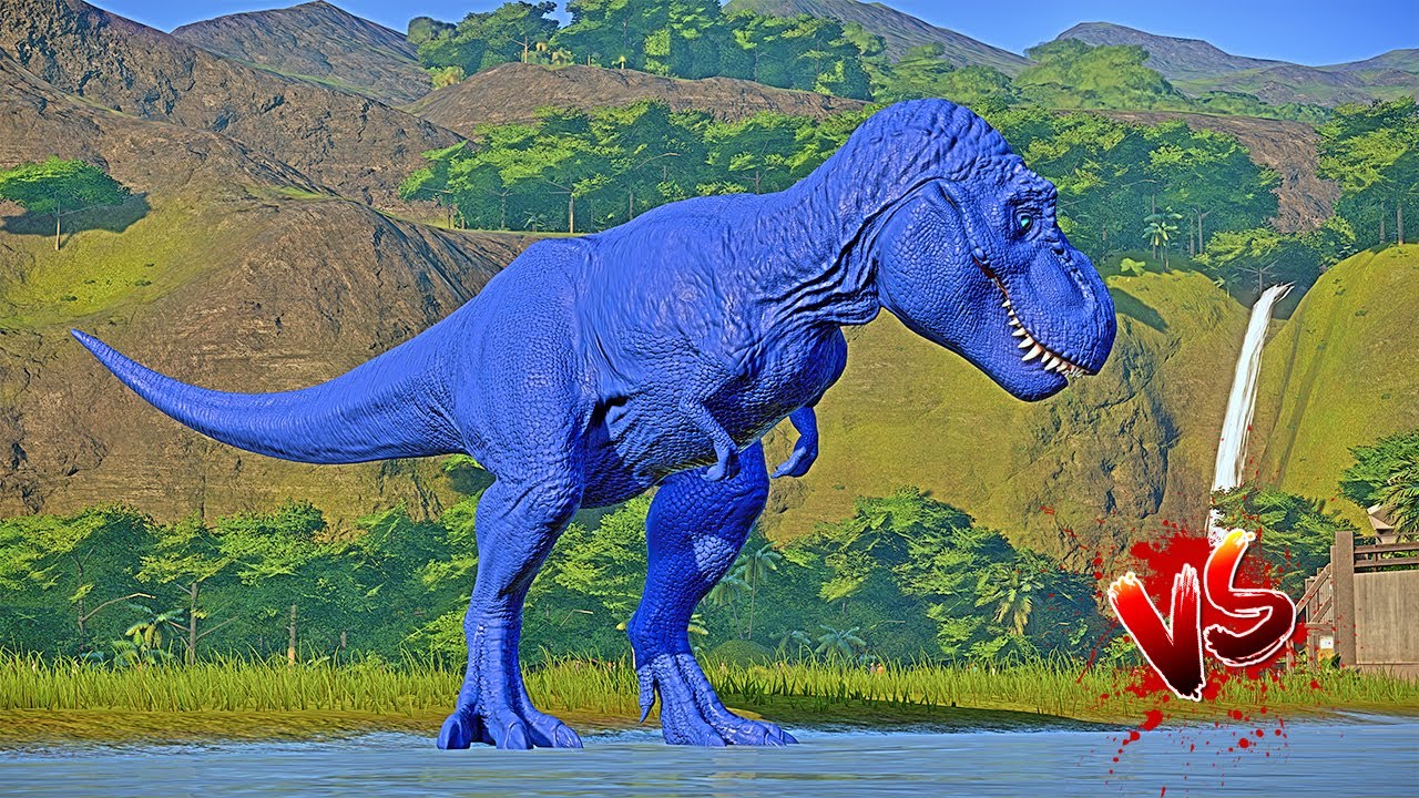I painted all the dinosaurs blue and made them fight. Blue T-Rex vs ...