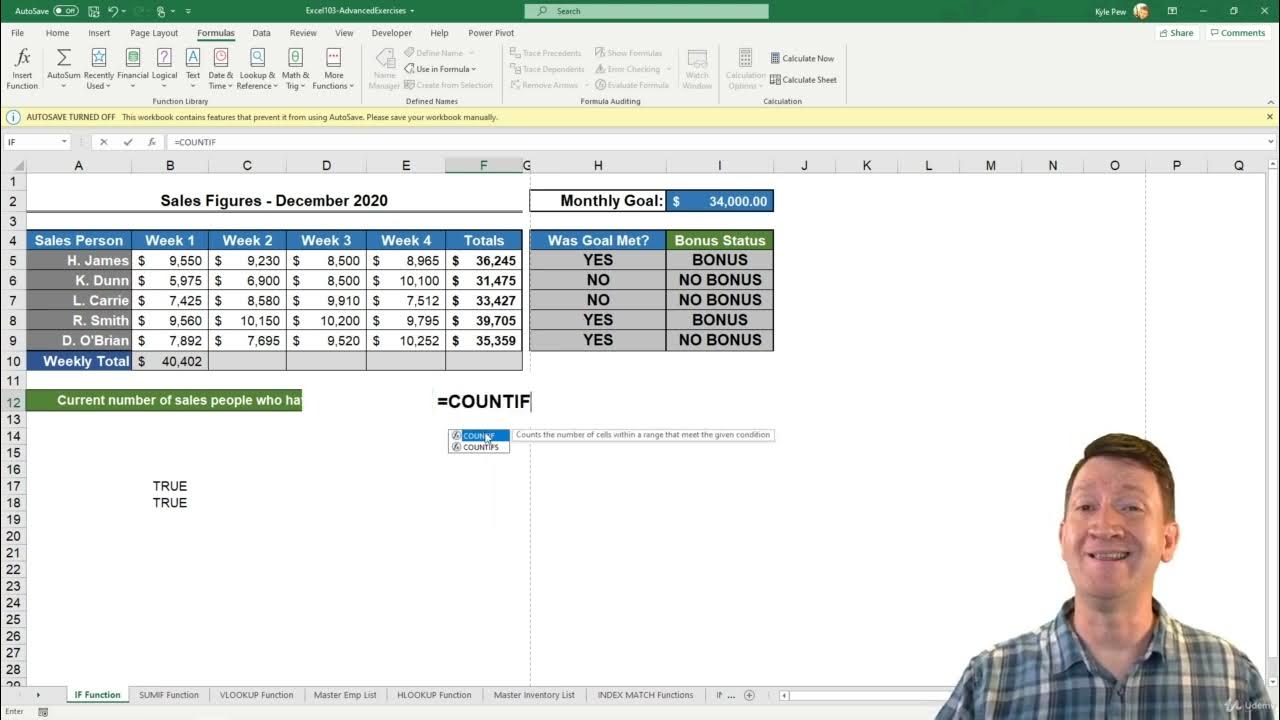 Microsoft Excel Course - Using Excel's COUNTIF Function | Part 122 - YouTube