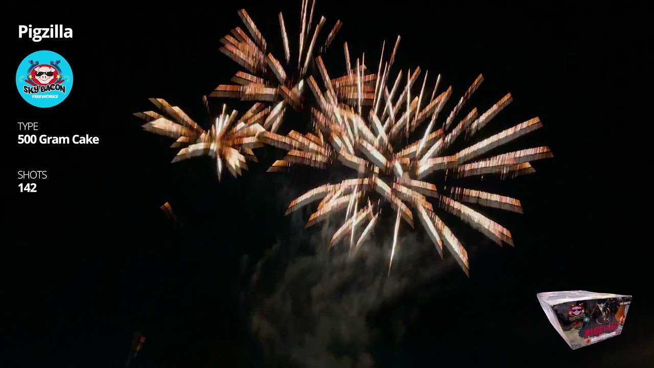 Pigzilla - 142 shot 500 Gram Cake - Sky Bacon Fireworks - YouTube