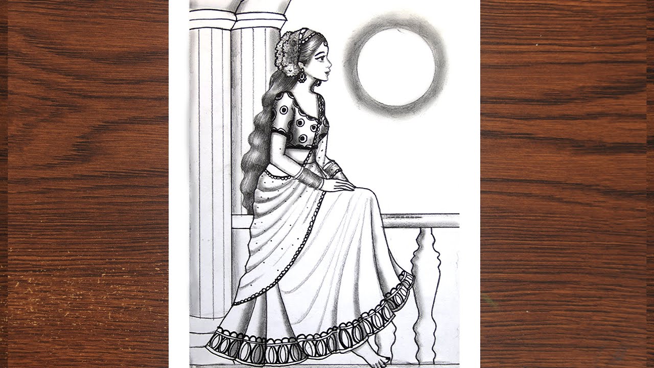 How to draw a traditional Girl with beautiful lehenga drawing || Pencil ...
