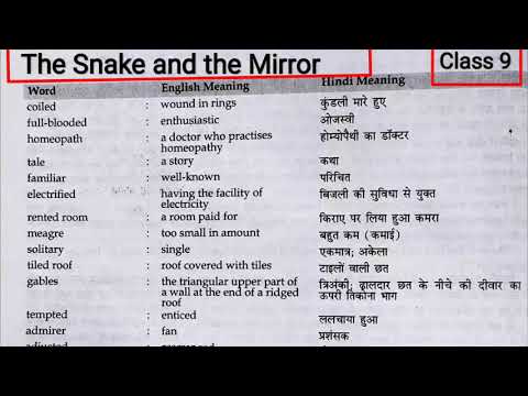 The Snake and the Mirror Class 9 Word Meaning | The Snake and the Mirror Glossary | Vocabulary |