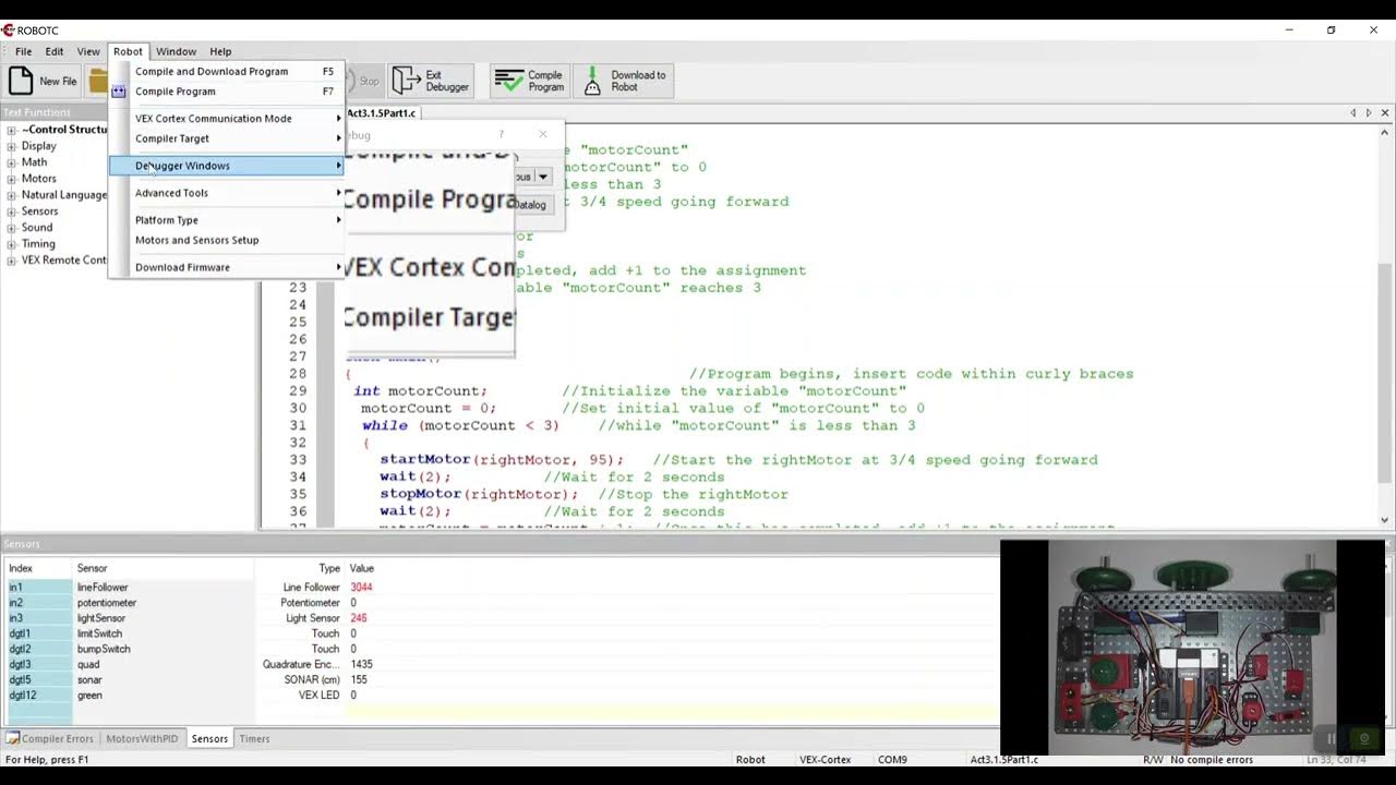 Activity 3.1.5 Variables and Functions - Part 1 Looping a Program for a Number Times(VEX Cortex ...