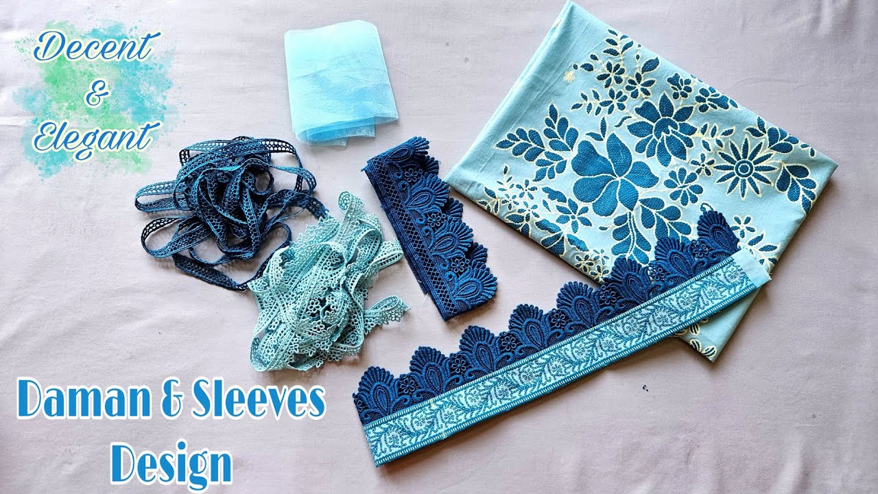 Daman Design with Organza and Lace | Stylish daman design with tissue ...