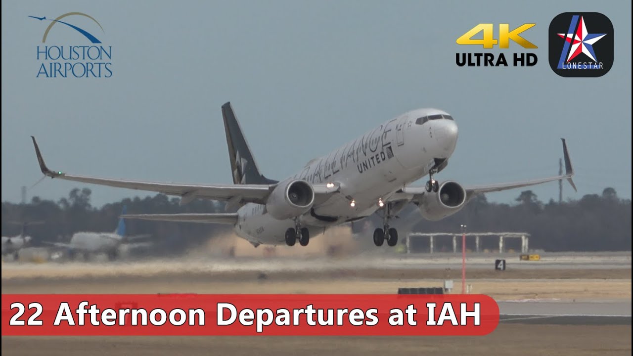 [4K] 22 Mid-Day Departures at KIAH | Houston - YouTube