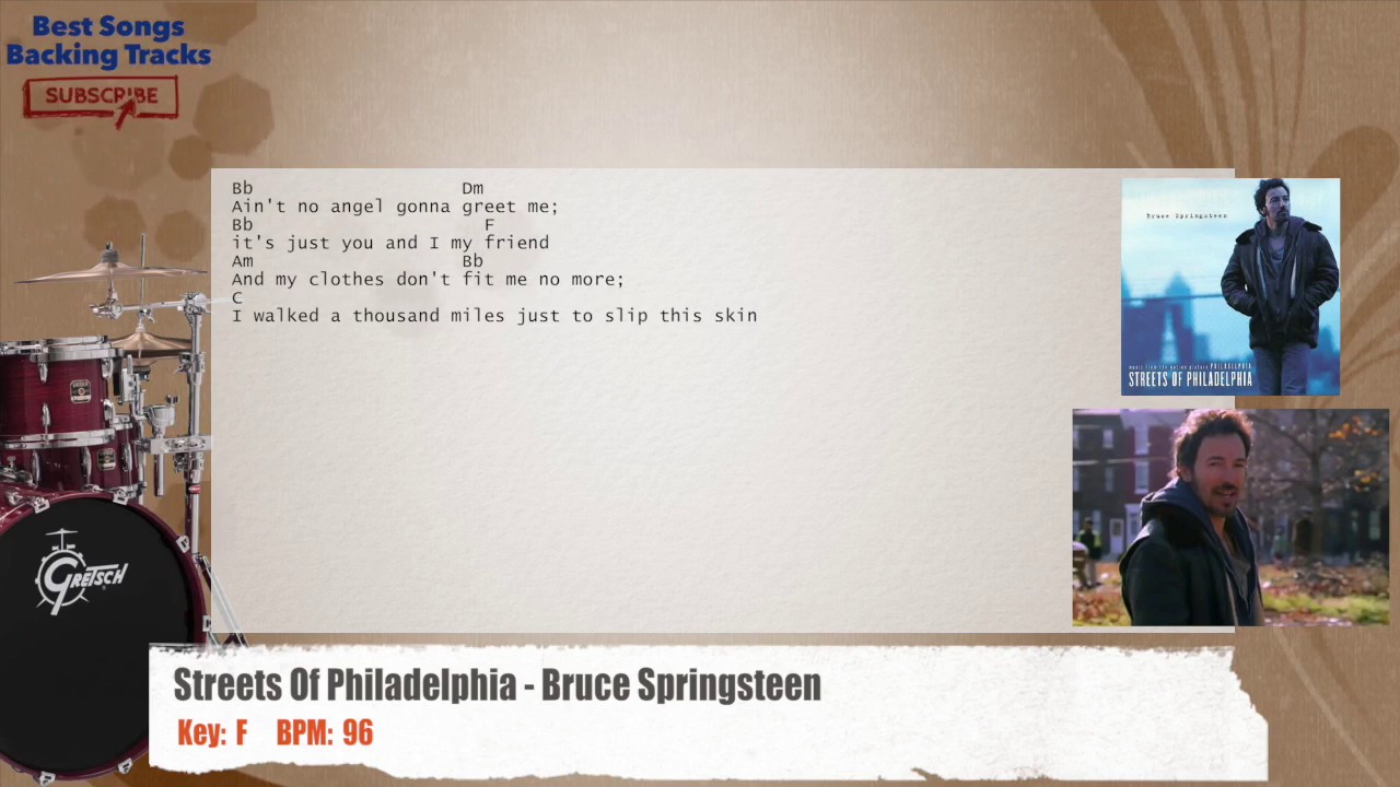 🥁 Streets Of Philadelphia - Bruce Springsteen Drums Backing Track with ...