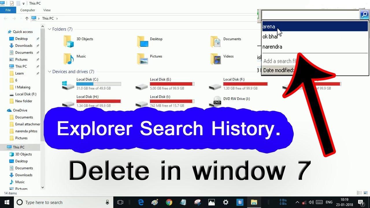 Explorer Search History. How To Delete in window 7.[Hindi-हिंदी] - YouTube