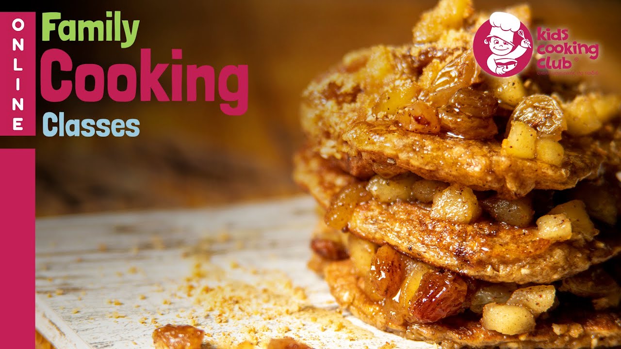 Pancakes με βρώμη, μέλι & μήλο | Online Family Cooking Classes | Kids ...