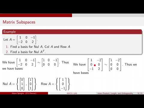 MATH 3191: Null, Row, and Column Spaces and Orthogonal Complements ...