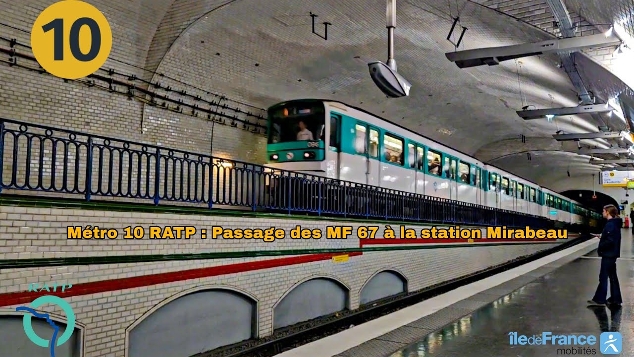 Métro 10 RATP : Passage des MF 67 à la station Mirabeau - YouTube