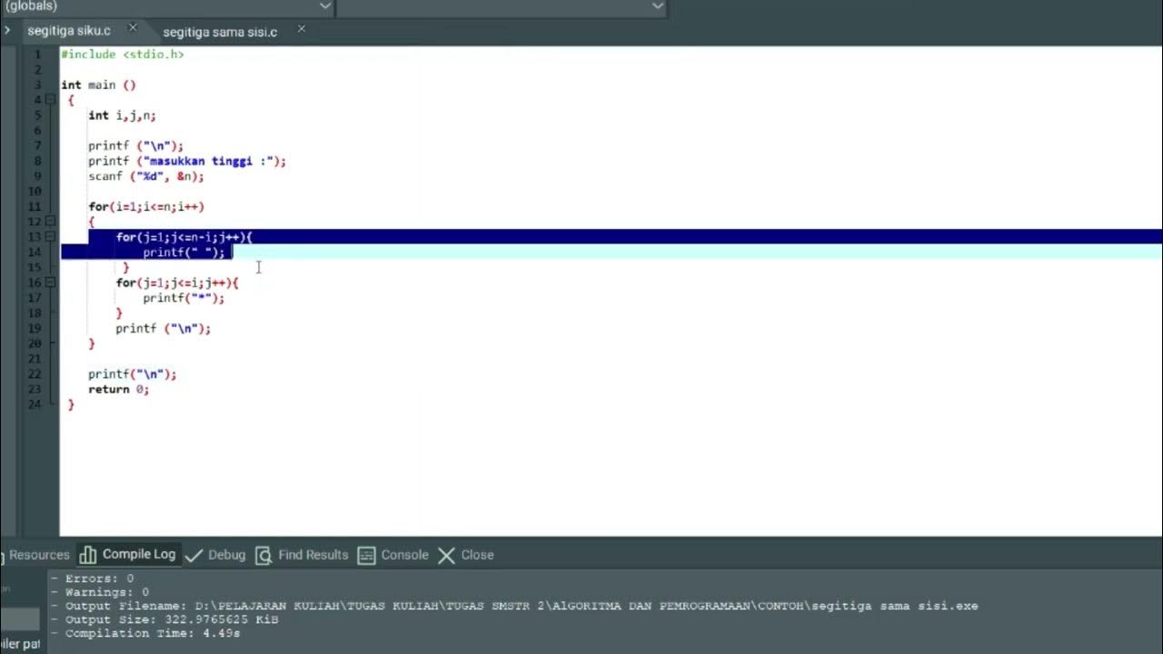 Program Membuat segitiga bintang dalam bahasa C - YouTube