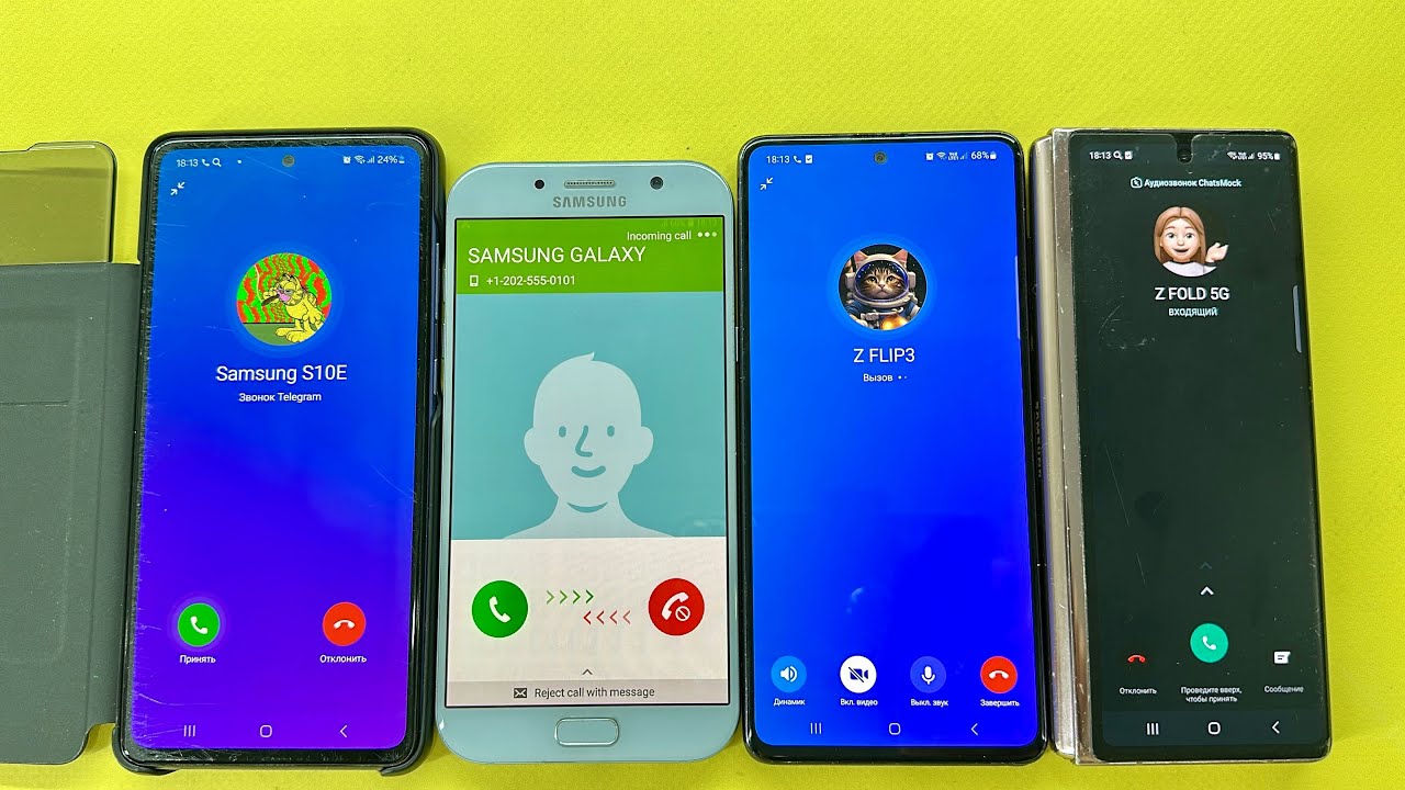 Four phones Incoming Call Telegram Samsung A72 + Samsung Not10 + Z ...