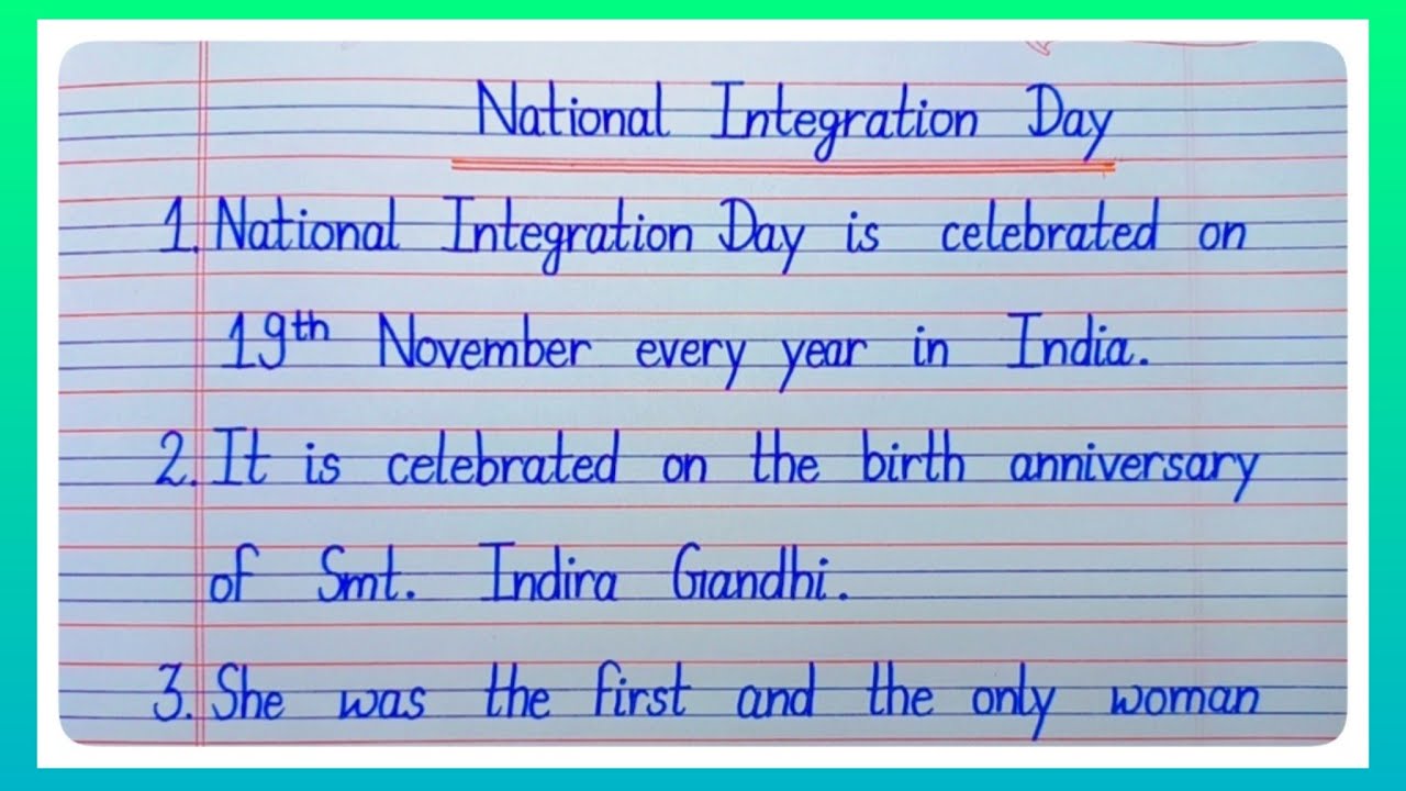 10 Lines Essay On National Integration Day In English l Essay On Indira ...