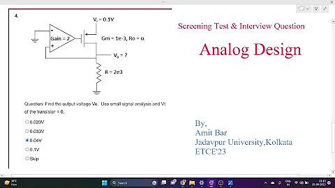 Analog Circuit Design Engineer || Interview Question - YouTube