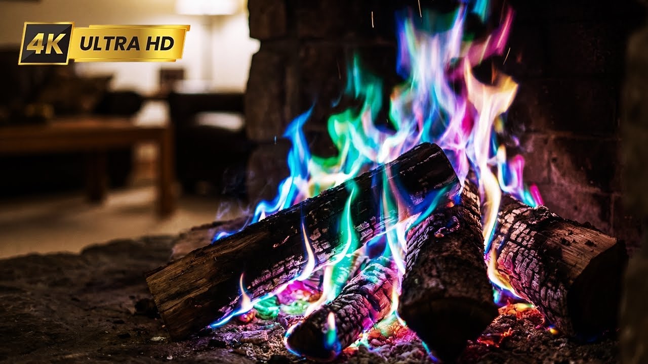 New Year's RAINBOW Fireplace Ambience🔥Tender Jazz Piano & Crackling ...