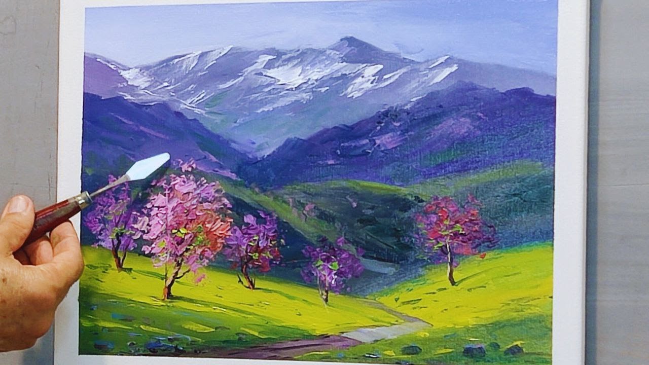 How to Draw Spring Scenery Evening | Oil Painting with Knife Technique ...