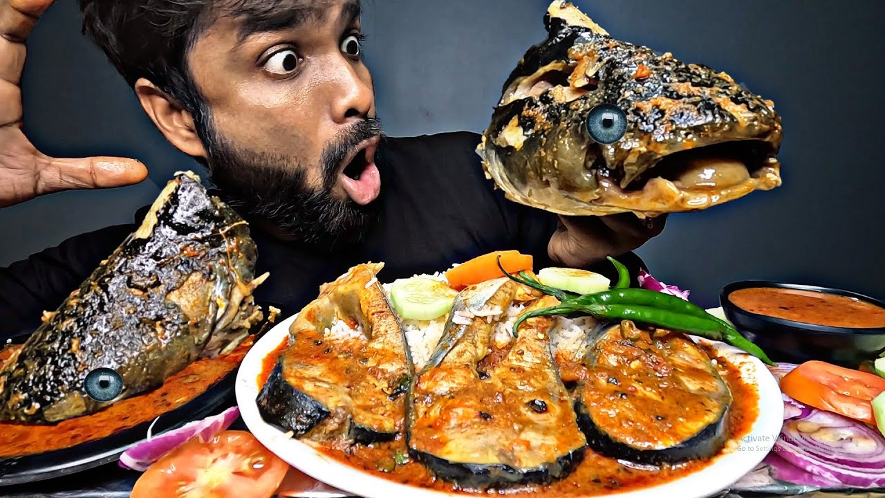 🔥ASMR EATING 😱GIANT FISH HEAD CURRY||BIG FISH EATING||INDIAN FISH ...