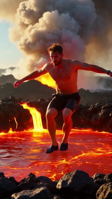 man jumping into lava pool #aivideo #ai - YouTube