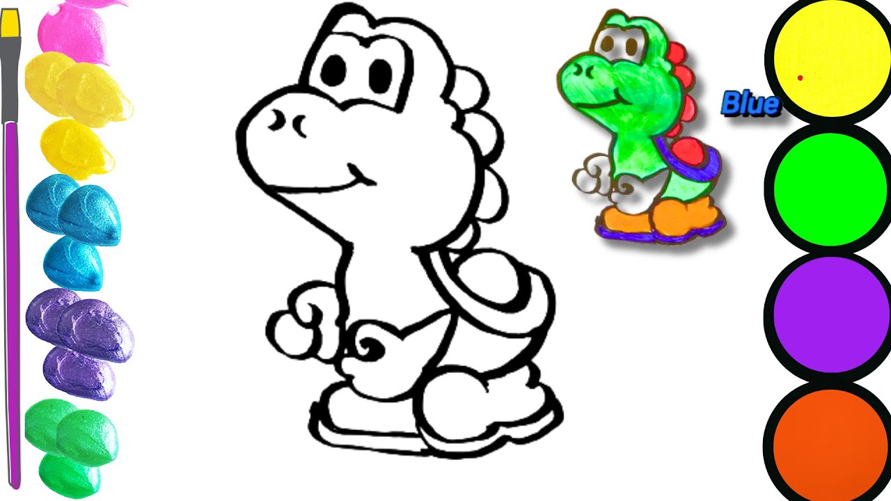 How To Draw Yoshi From Mario & Learn Colors/Learning videos for kids ...