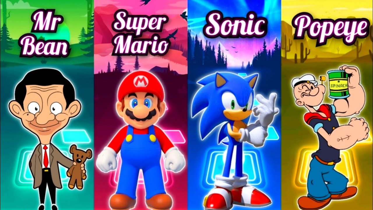 Mr Bean - Super Mario - Sonic - Popeye | Tiles Hop EDM Rush! - YouTube