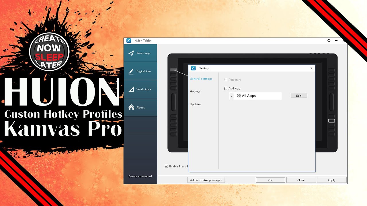 Huion Kamvas Custom App Profile For Hot Keys - YouTube