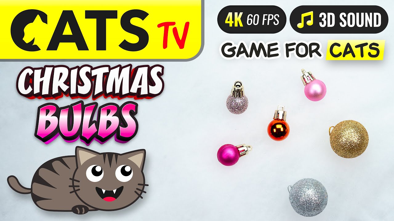 CAT TV - Christmas Bulbs 🎄😻 Compilation game for cats 📺 4K (3 HOURS ...