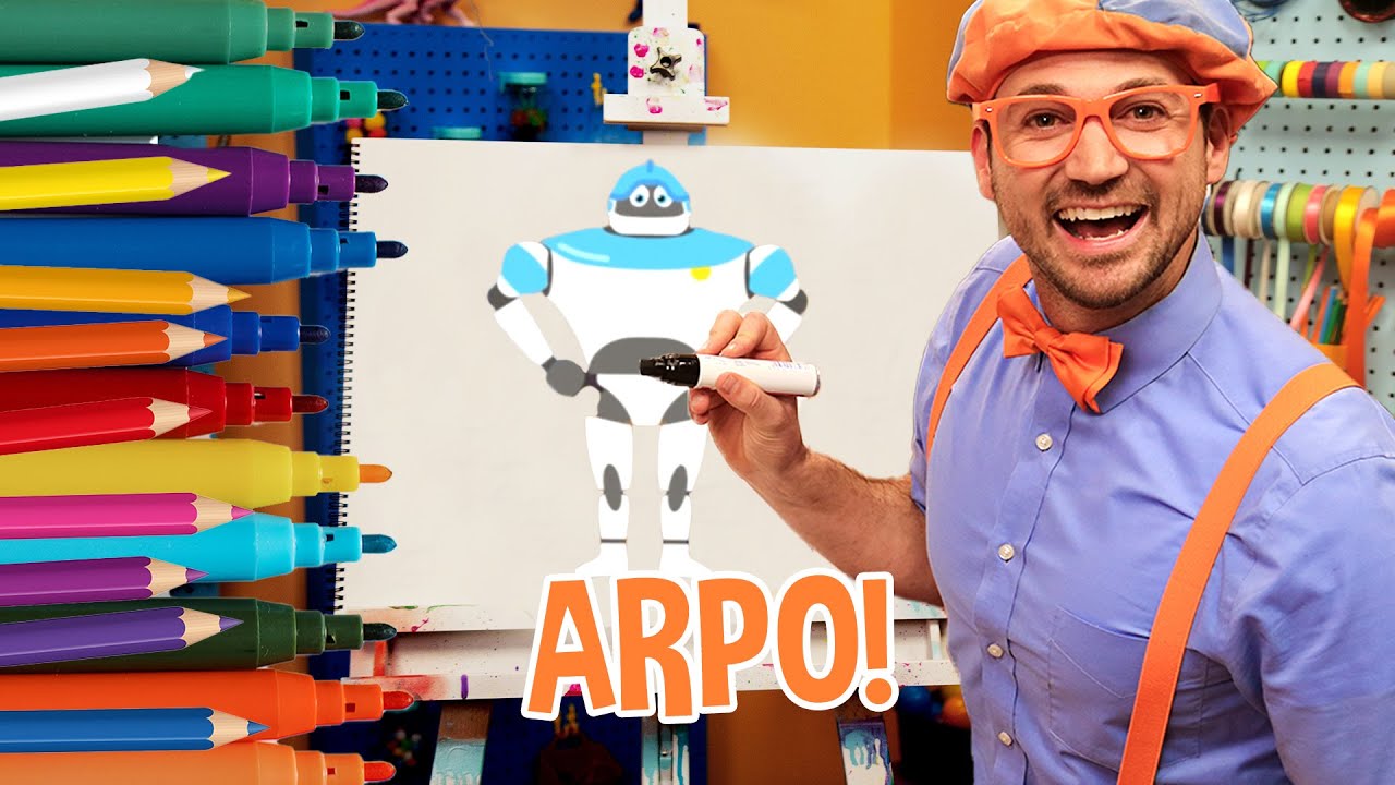 How To Draw Arpo | Draw with Blippi | Arts and Crafts For Toddlers ...