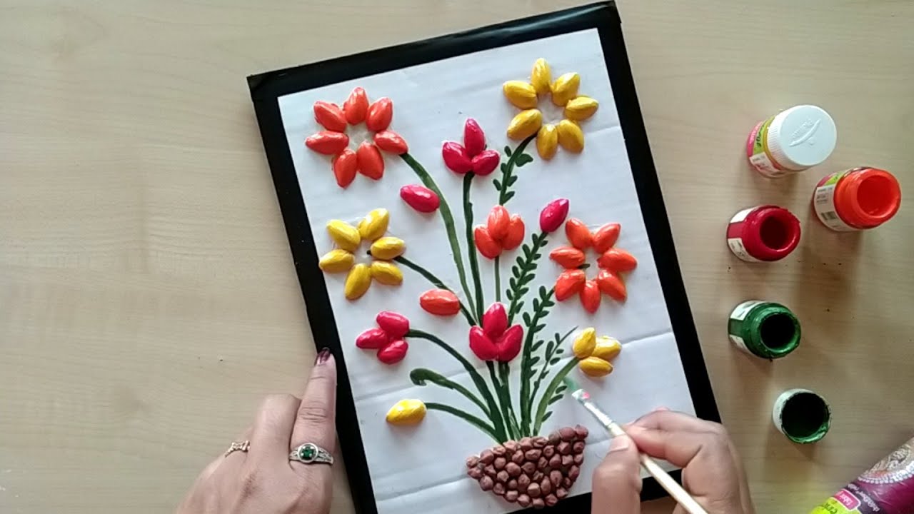 Easy Pista shells Craft Idea - Pista Shell Flower Wall Hanging - Craft ...