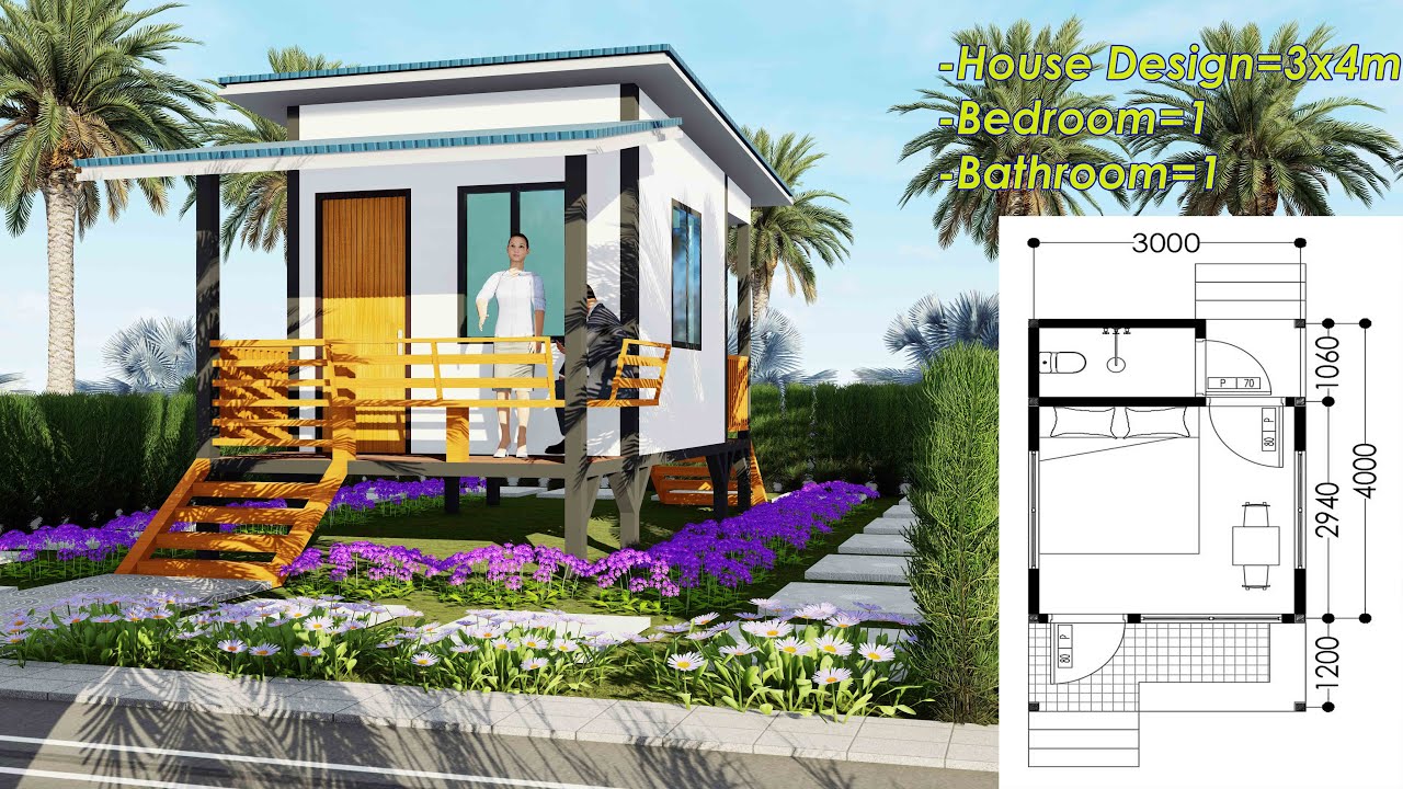 Small House Design 1 Bedroom | 1 Bathroom | 3x4 m. | 12 Sq. m. - YouTube