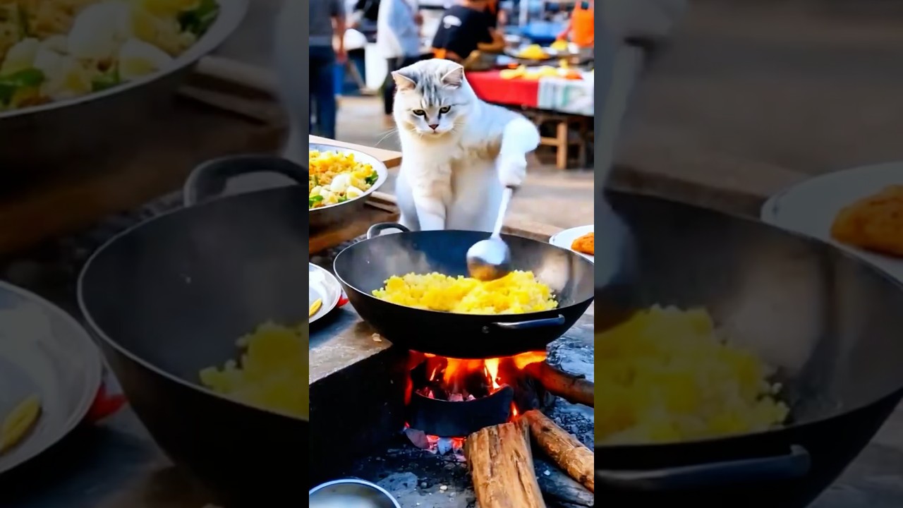 Chef Cat Stir-Fried Rice #chinesestreetfood - YouTube