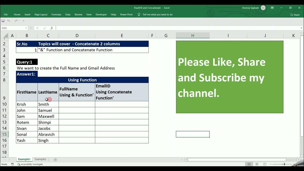 8. How to use "&" and Concatenate Function in MS Excel- Excel Heroes ...