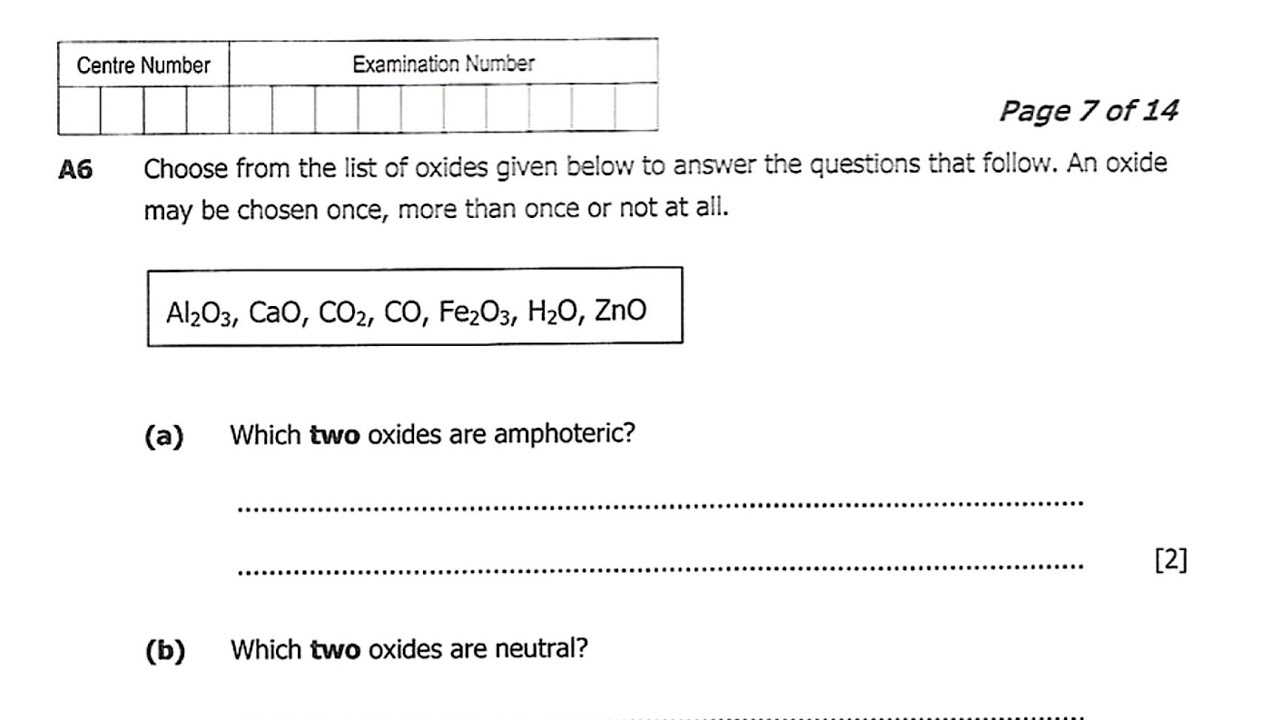 2020 Chemistry paper 2- Metal oxides exam revision questions and ...