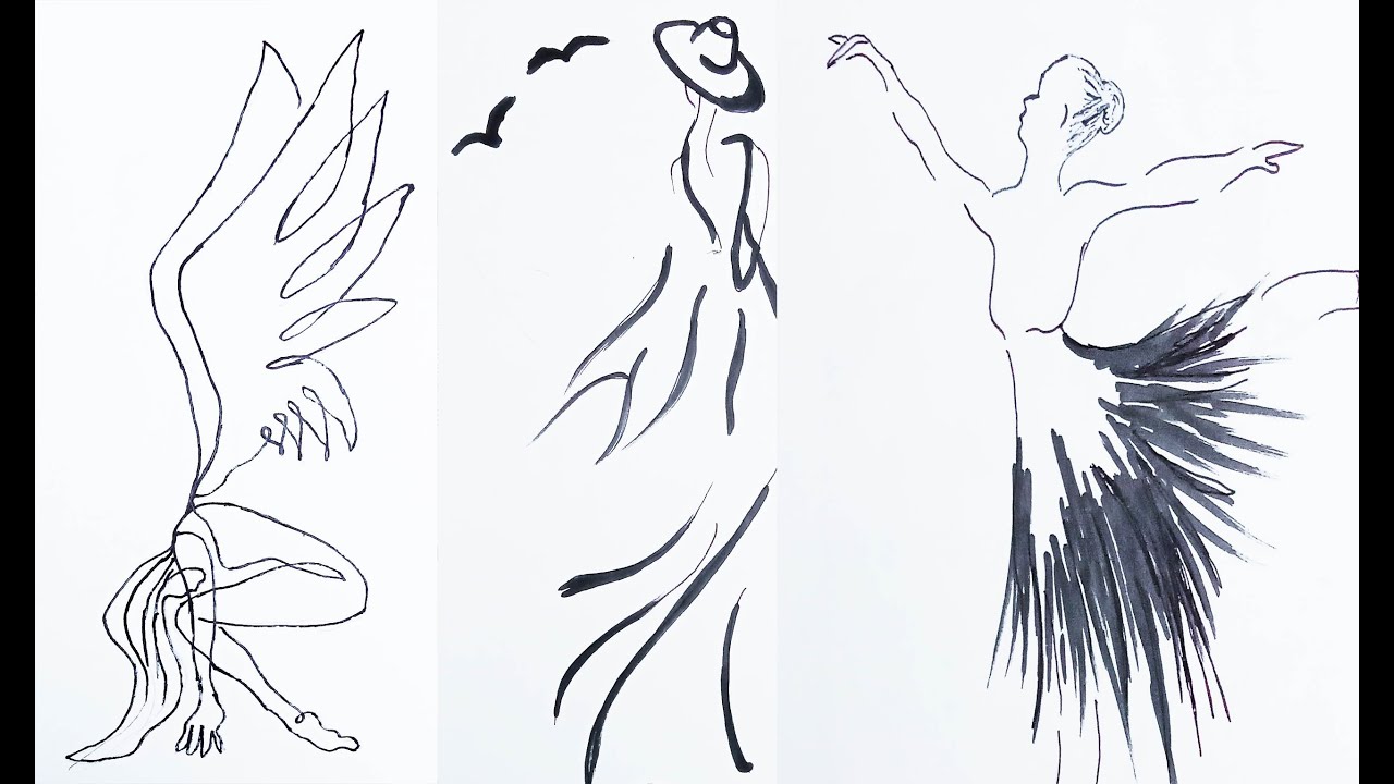 Dancing Girl Drawing #3 | Easy Line Drawing for Beginners | Simple Easy ...
