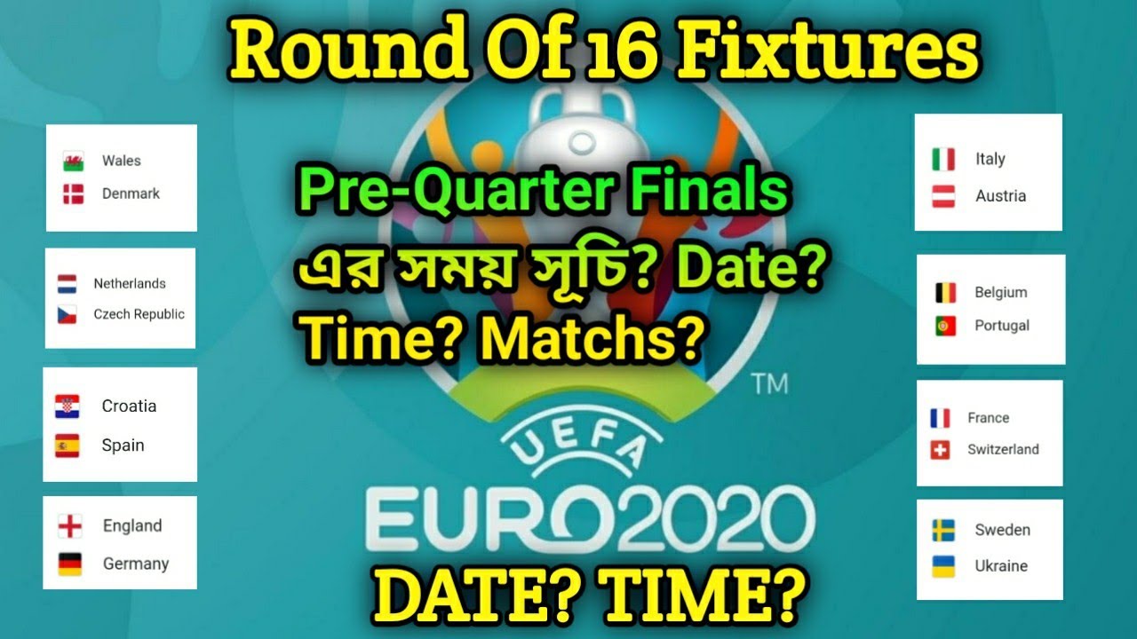 EURO 2020 Round Of 16 Fixtures(PreQuarter Finals) .Time? Date? Belgium ...