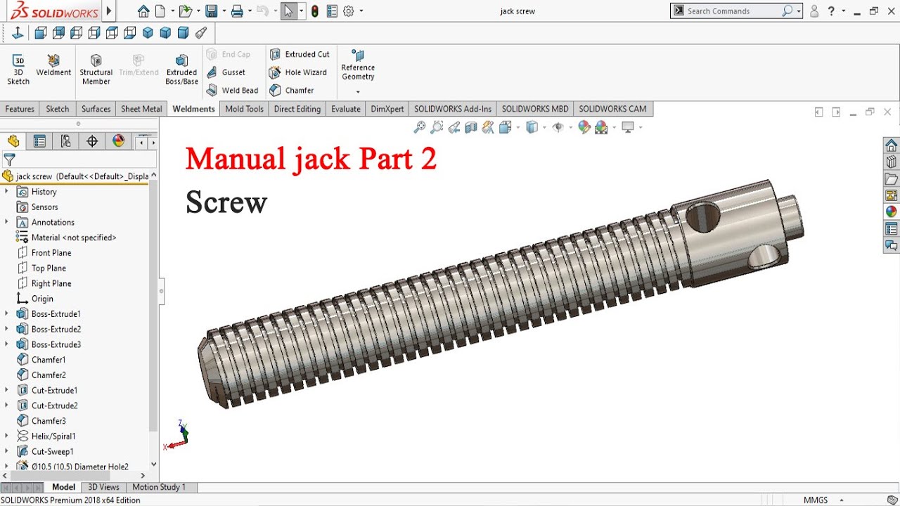 Solidworks tutorial । Manual jack Part 2 | Body screw | Module thread ...