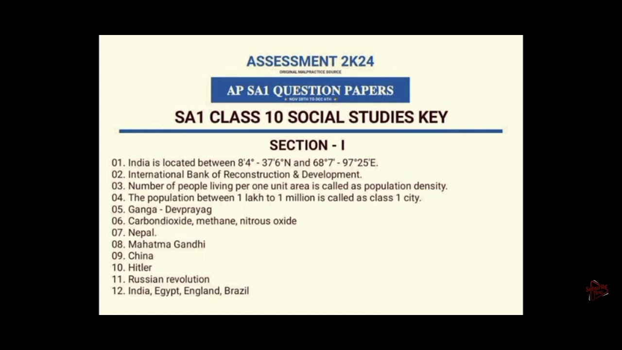 sa1 10th class social paper and answers - YouTube