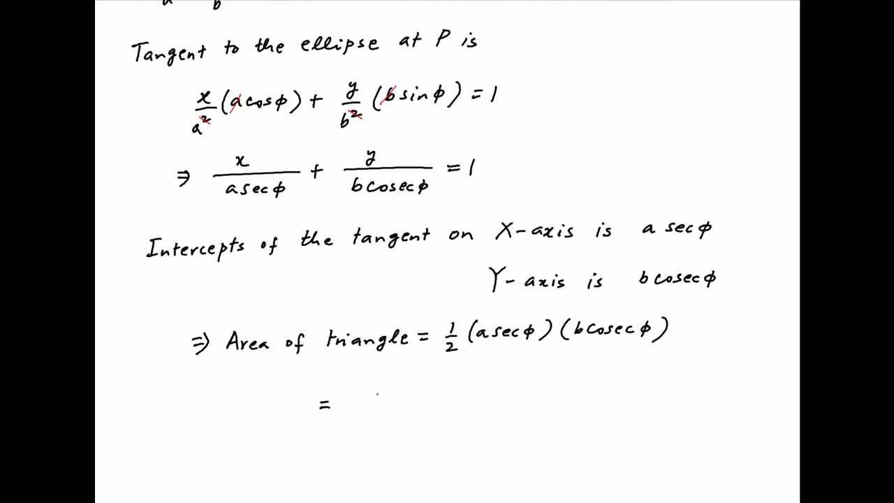 Find the minimum area of triangle formed by tangent to given ellipse ...