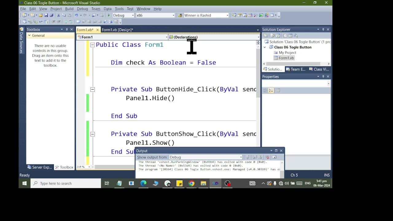 MS VISUAL BASIC NET Toggle Button - YouTube
