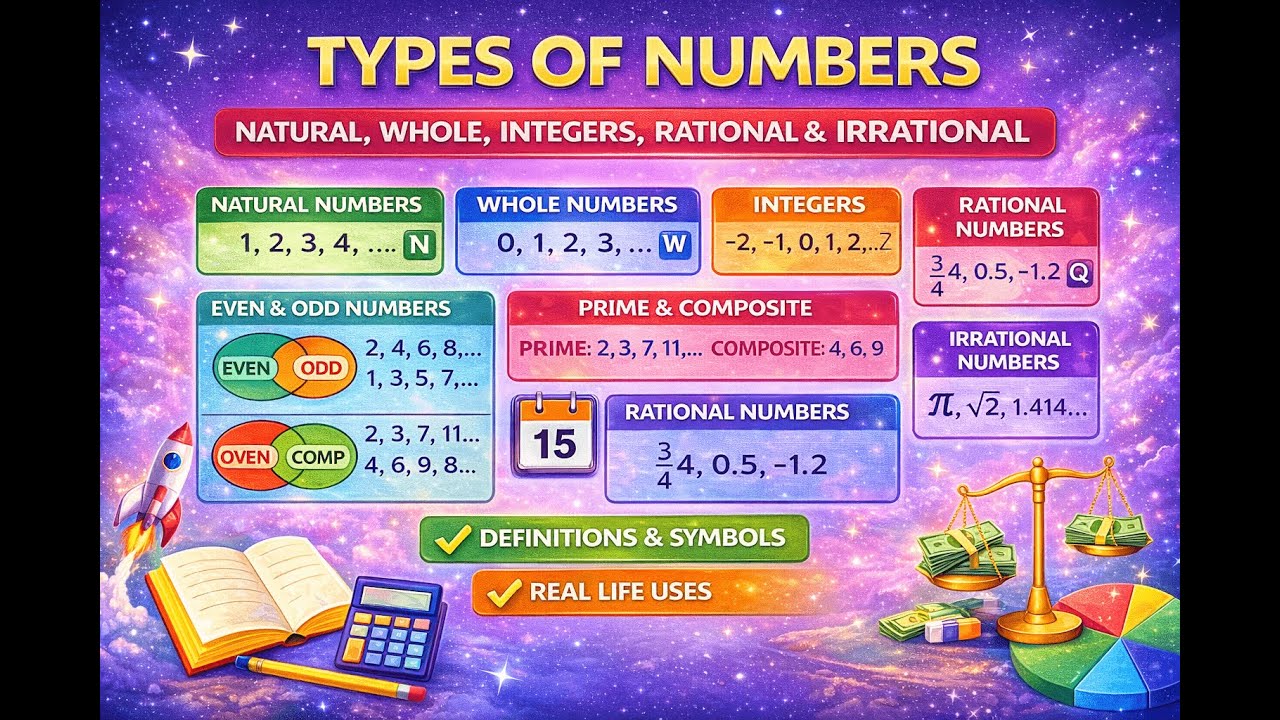 Types of Numbers | Natural, Whole, Integers, Rational & Irrational ...