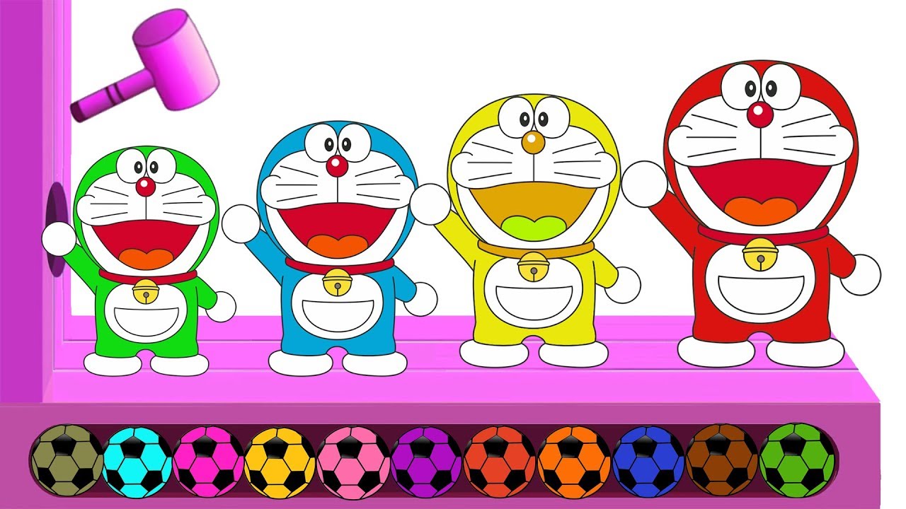 Learn Colors with Doraemon Soccer Balls Wooden Face Hammer Xylophone ...
