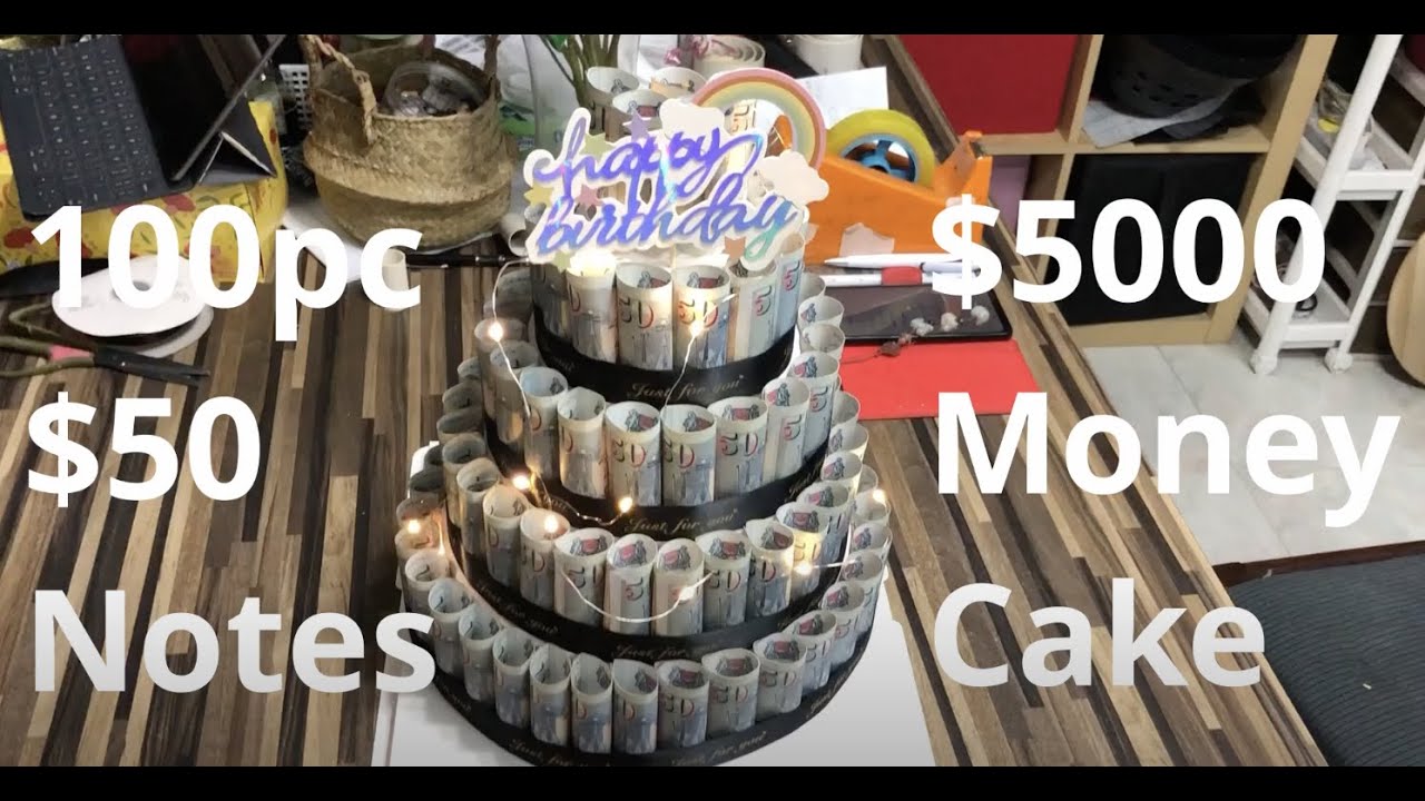$5000 Money Cake DIY | Money Cake Tutorial | 5千元现金蛋糕 | 100pc $50 Notes ...