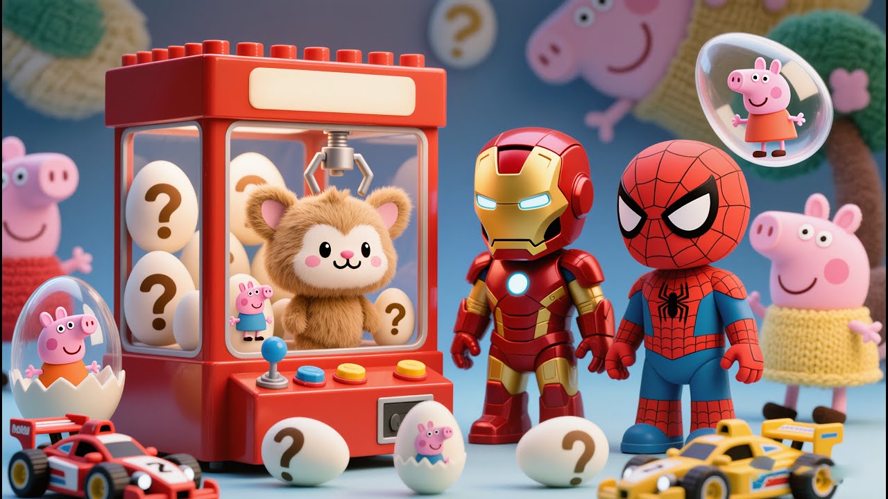 Labubu & Iron Man Spider Man Claw Machine 🏎️ Surprise Eggs & Peppa Pig ...